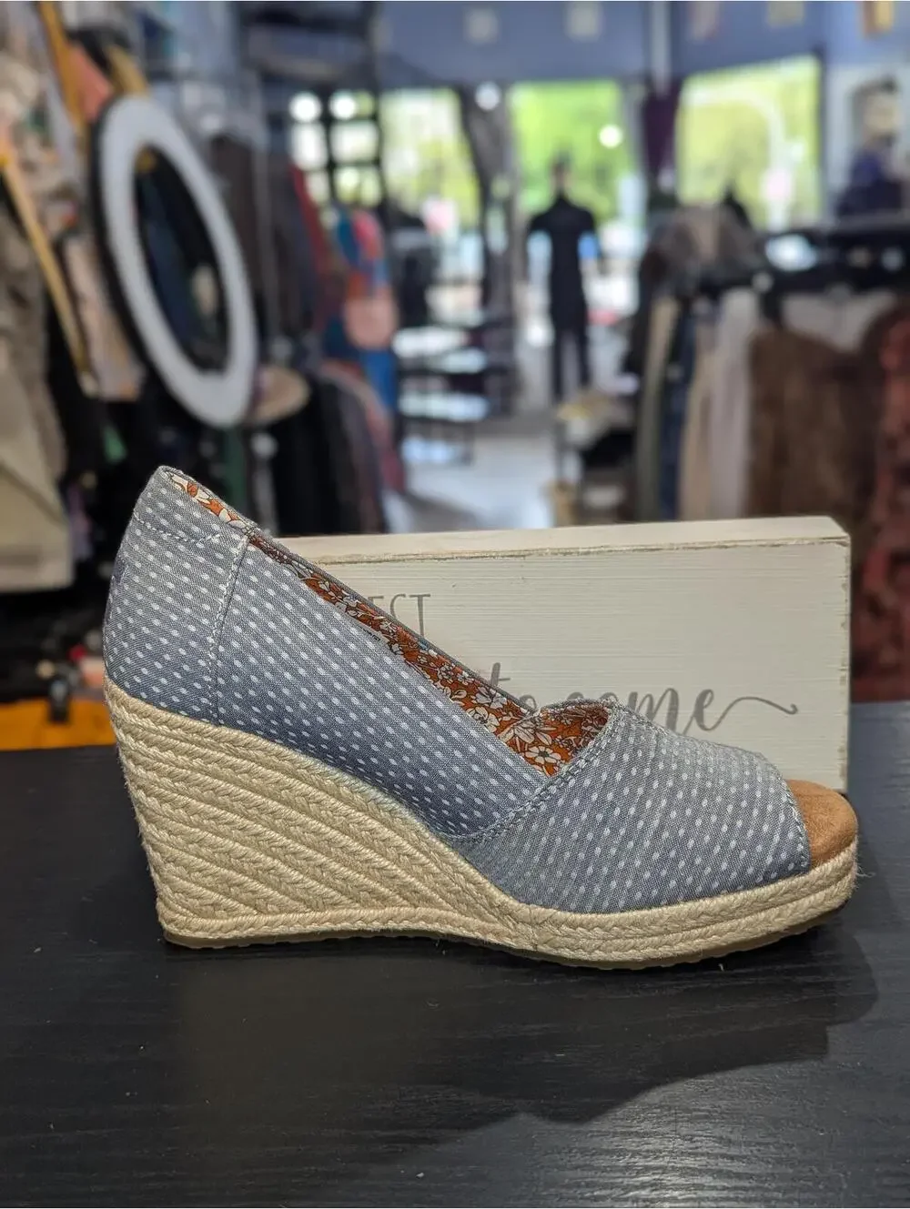 Toms | Shoes | Toms Gray Peeptoe Espadrille Wedge With Orange Floral ...